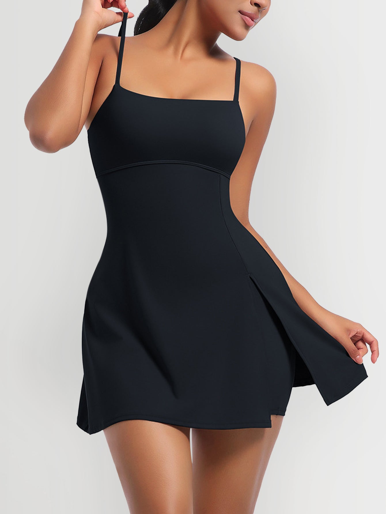 Adjustable Strap Side Slit Skort Romper